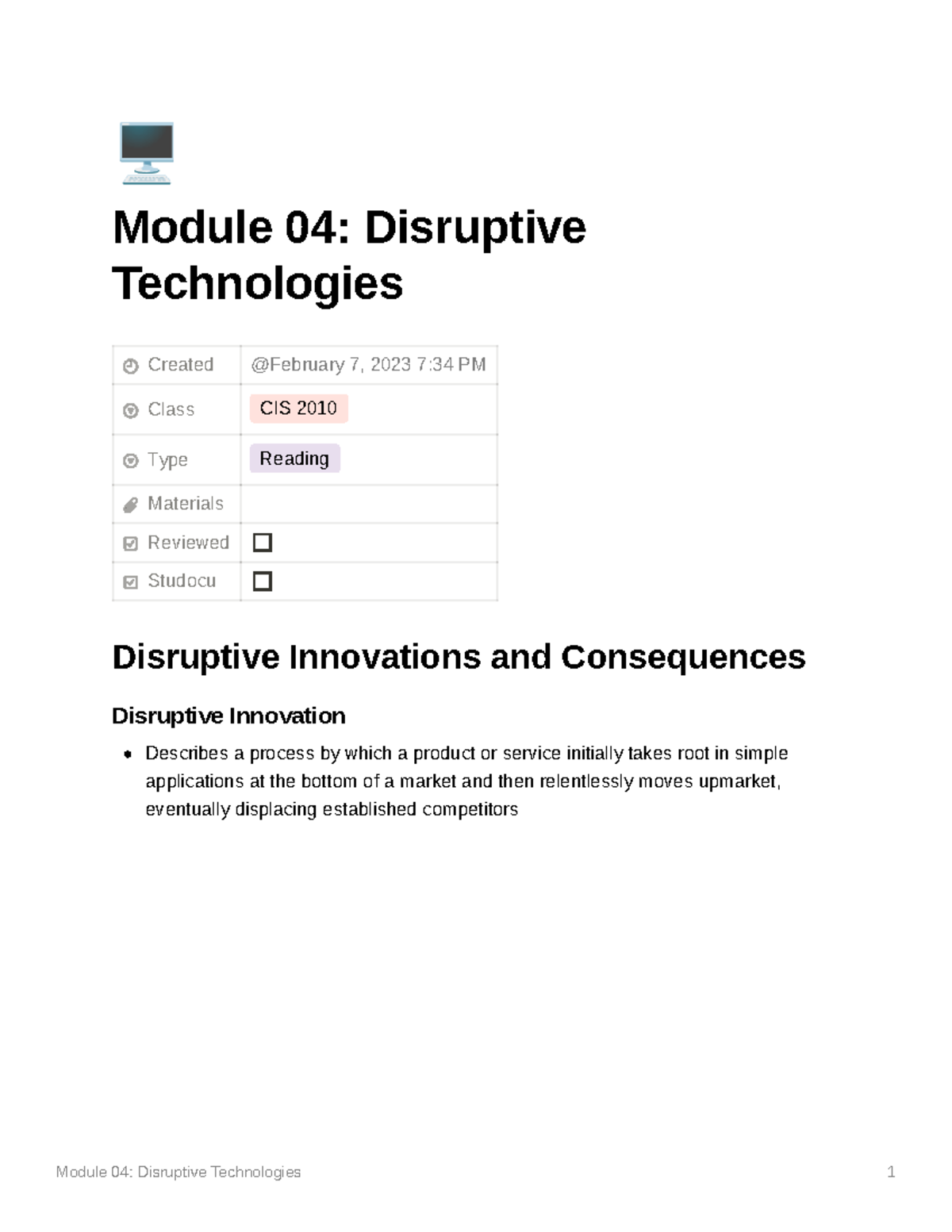 Module 04 Disruptive Technologies - ] Module 04: Disruptive Technologies Created Class CIS 2010 ...