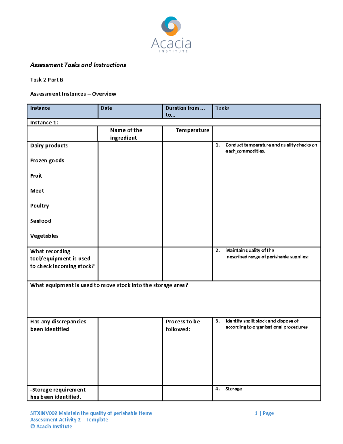 Sitxinv 002 - AT2 Part B Observations - Template - SITXINV002 Maintain ...