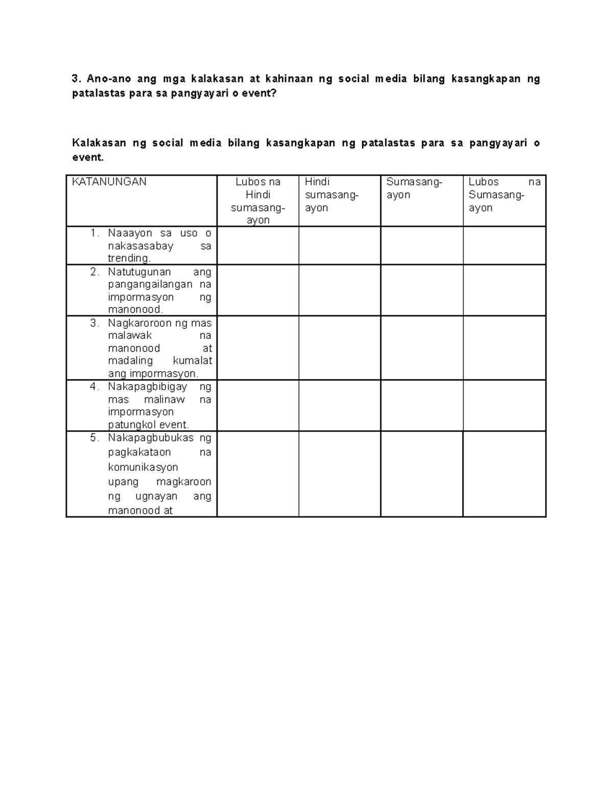 Pagbuo ng talatanungan - Translation - Studocu