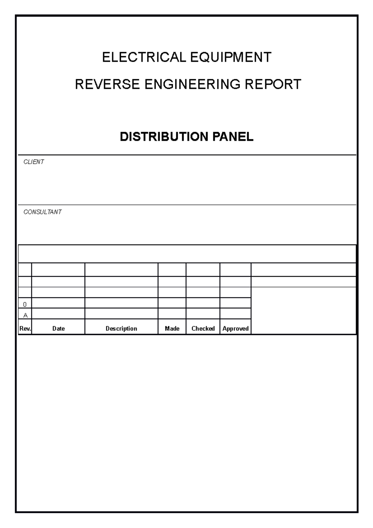 Reverse Engineering 3 - REVERSE ENGINEERING REPORT DISTRIBUTION PANEL CLIENT CONSULTANT 0 A Rev ...