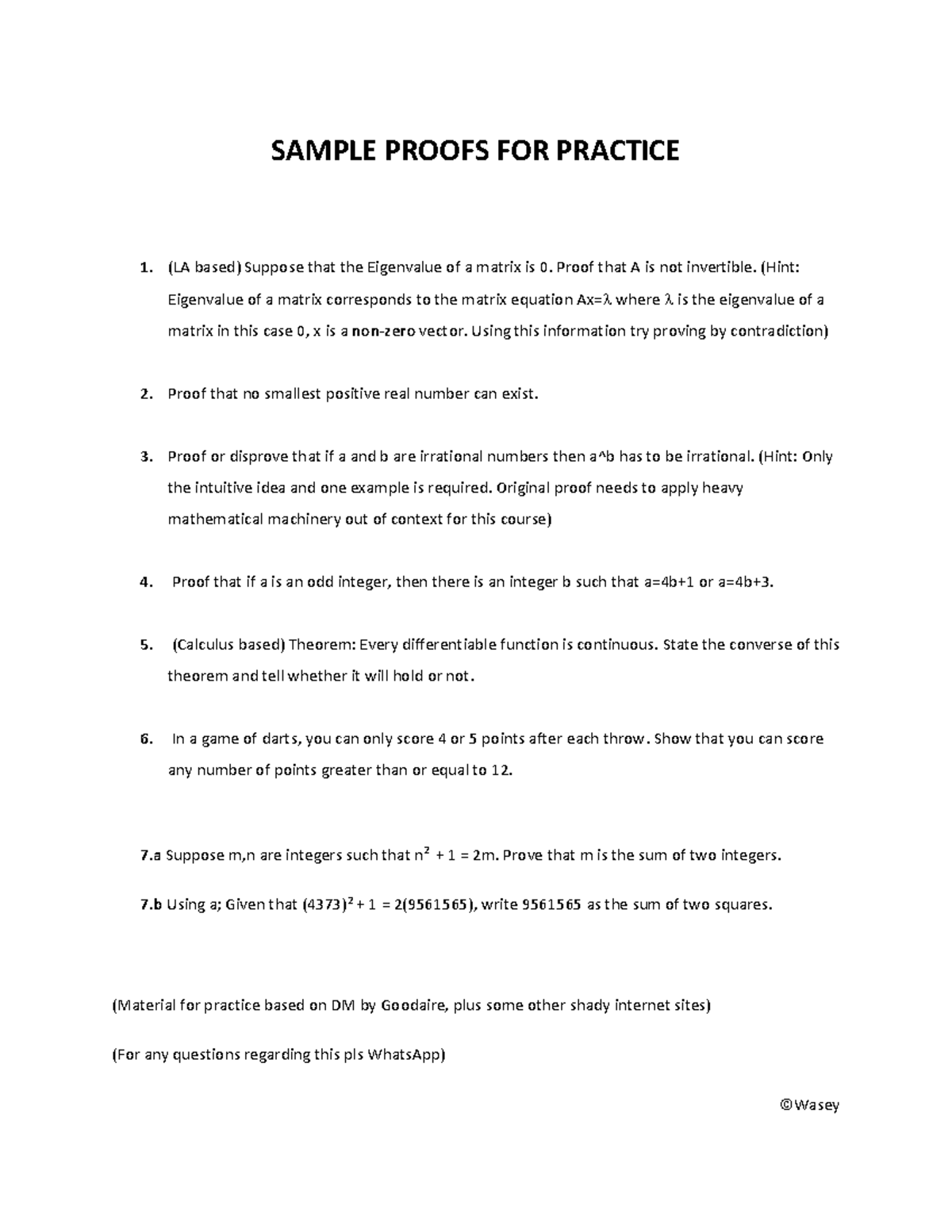 DM practice - good - SAMPLE PROOFS FOR PRACTICE (LA based) Suppose that ...