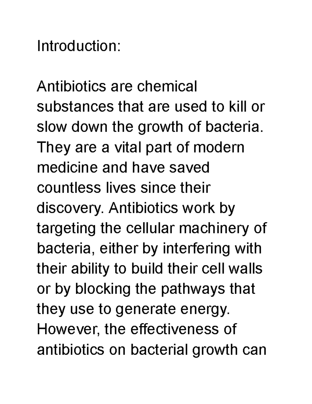 Lecture notes The Effectiveness of Antibiotics on Bacterial Growth ...