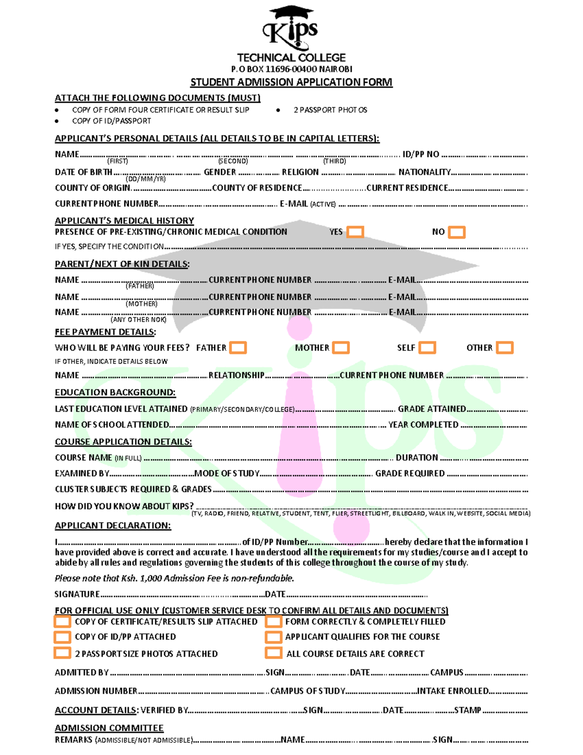 Admission-FORM - School work - (FIRST) (SECOND) (THIRD) (DD/MM/YR ...