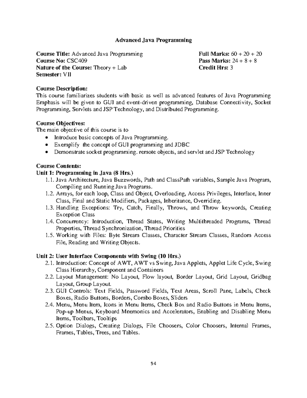 B - notes - Advanced Java Programming Course Title: Advanced Java ...