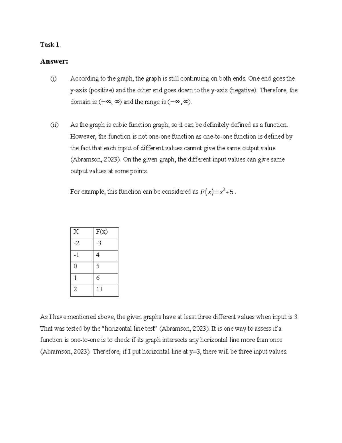 Math Assignment 1 - Task 1. Answer: (i) According to the graph, the graph is still continuing on ...