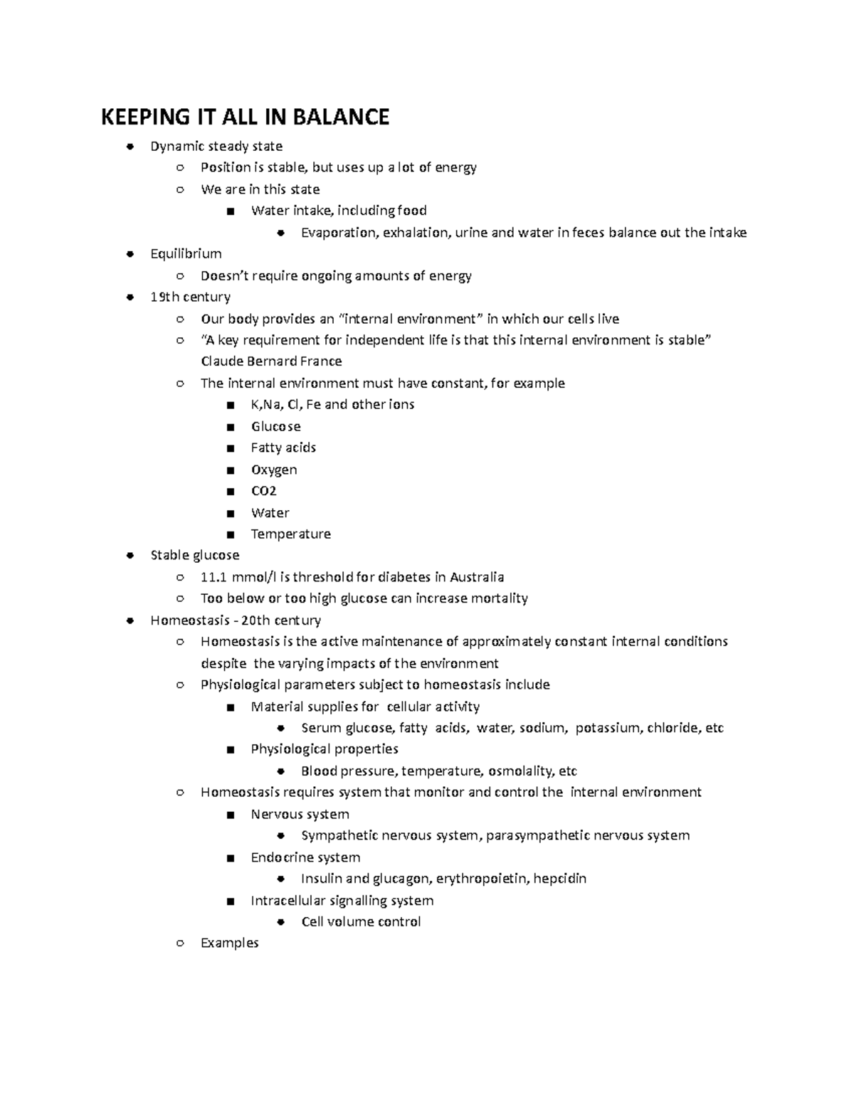 Body regulation - Lecture notes about homeostasis, feedback loops ...