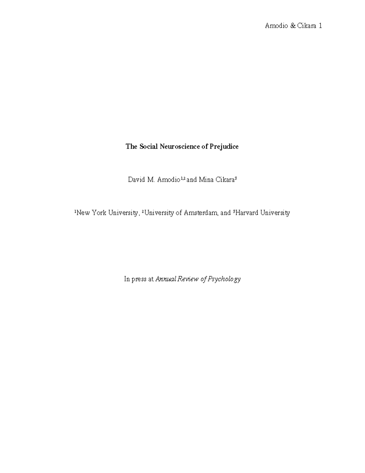 Amodio & Cikara Annual Reviews Revision Final - The Social Neuroscience ...