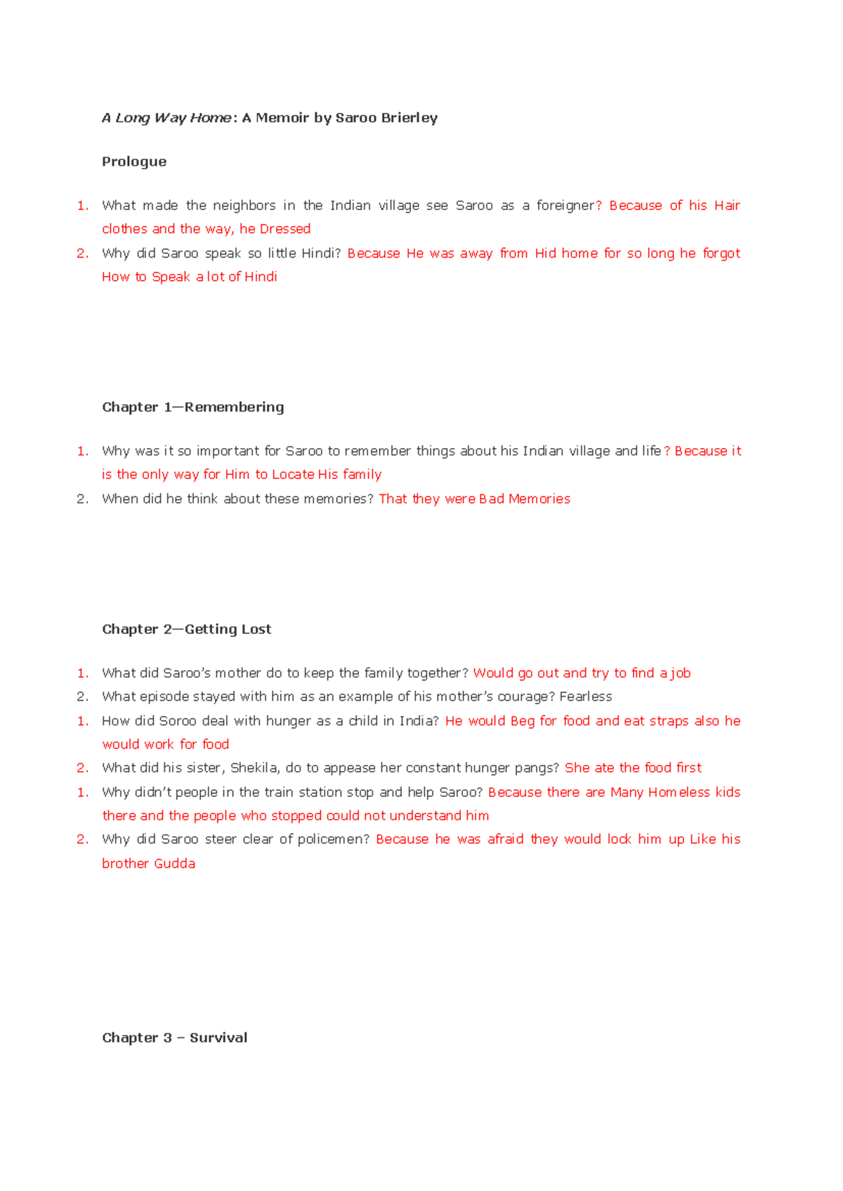 A+Long+Way+Home+Text+Questions - A Long Way Home: A Memoir by Saroo ...