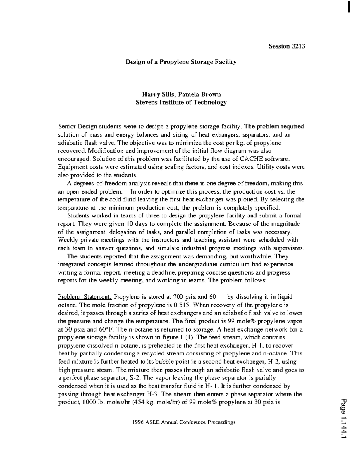 Design of a propylene storage facility - I .—. Session 3213 Design of a ...