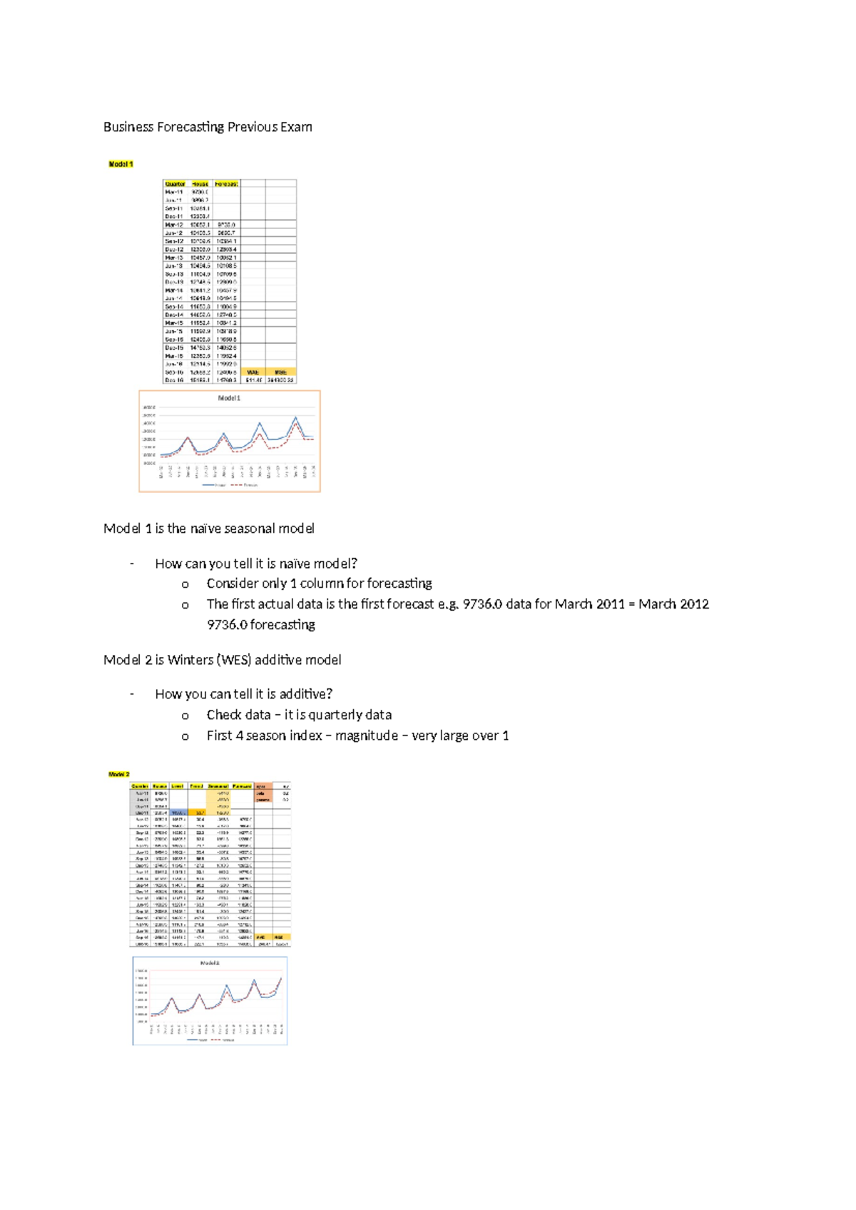 Business Forecasting Previous Exam - BUSA3015 - 9736 data for March 2011 = March 2012 9736 - Studocu