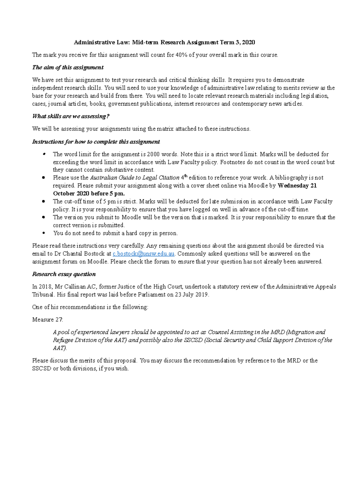 Mid term assignment question and instructions - Administrative Law: Mid ...