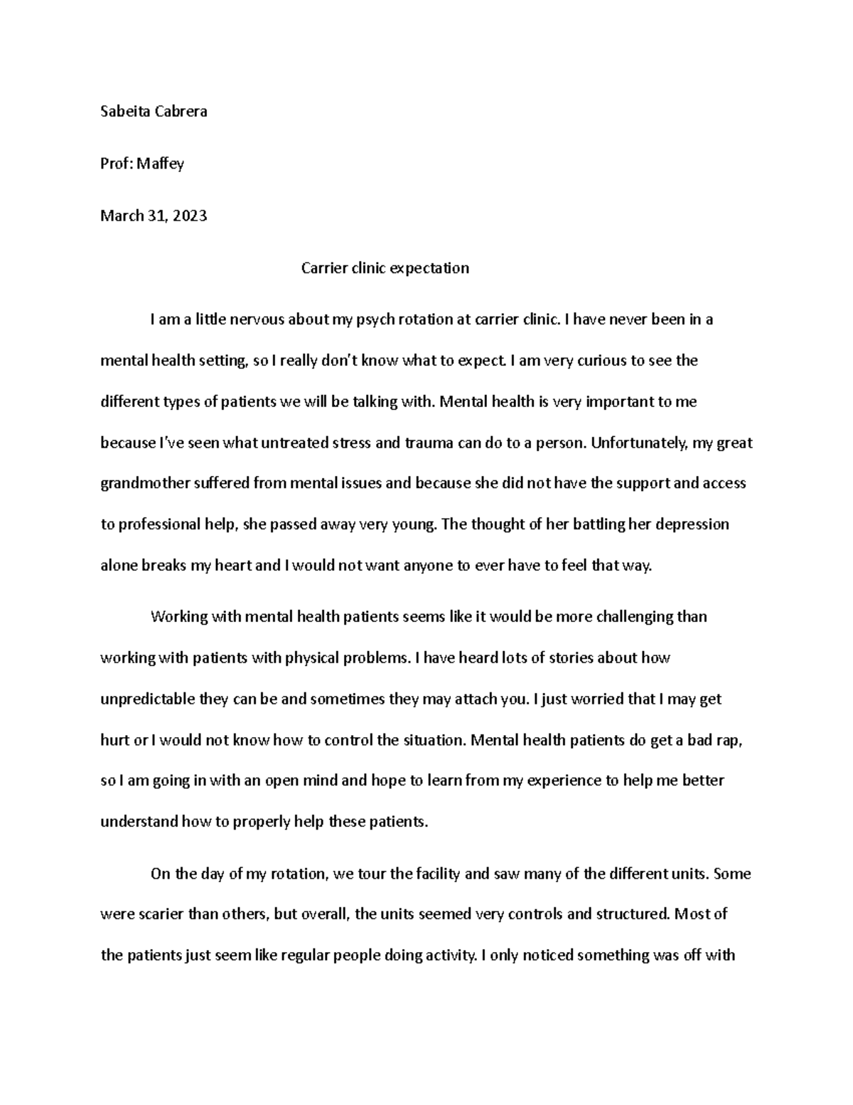 Carrier essay - notes - Sabeita Cabrera Prof: Maffey March 31, 2023 ...