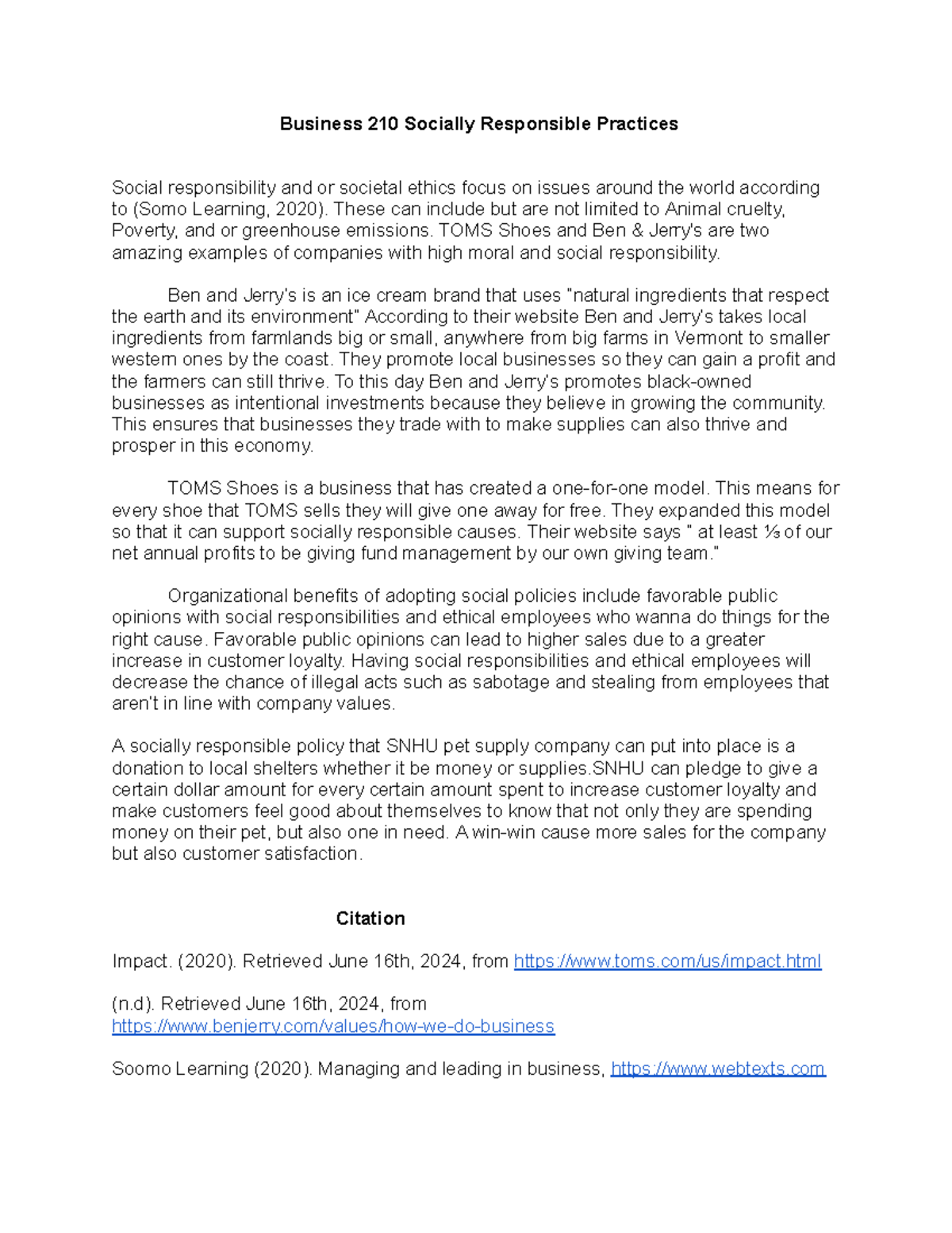 Business 210 Socially Responsible Practices - Business 210 Socially ...