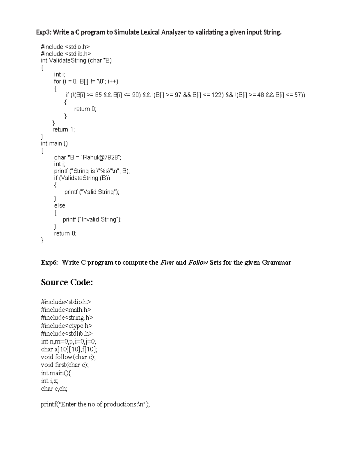 CD Lab Programs - Exp3: Write a C program to Simulate Lexical Analyzer to validating a given ...