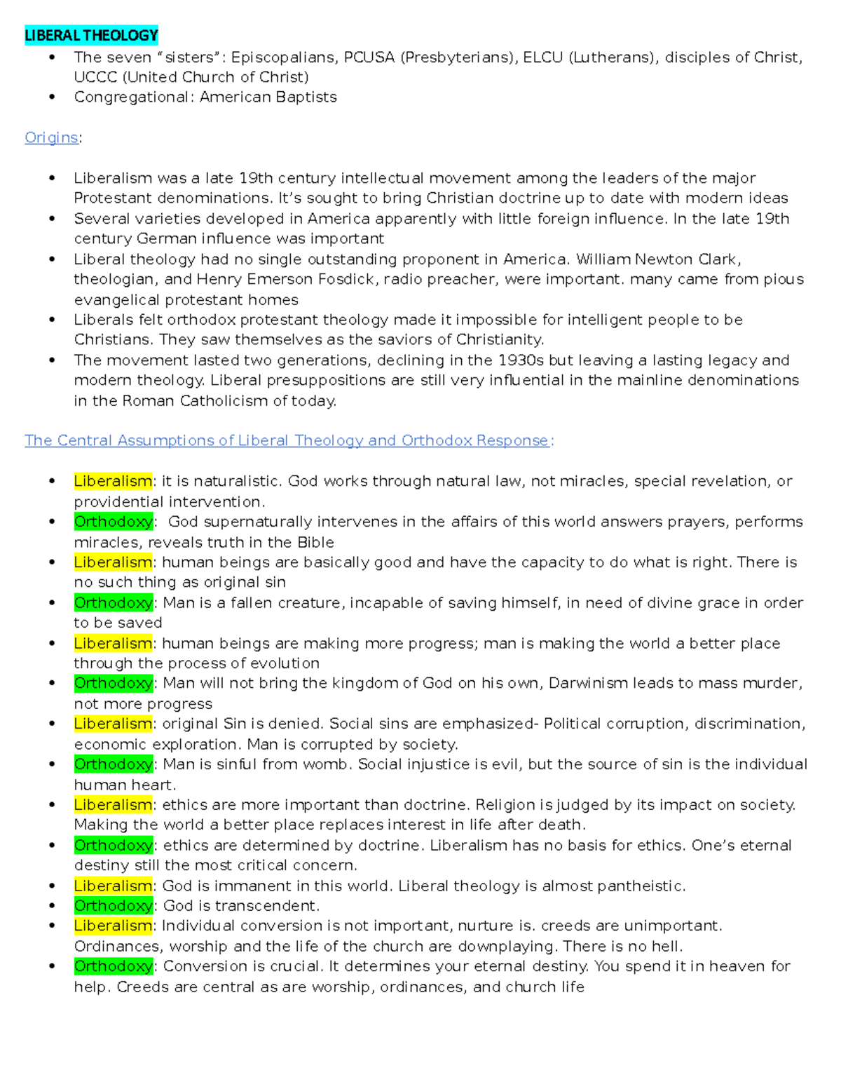 American History Final Notes - LIBERAL THEOLOGY The seven “sisters ...