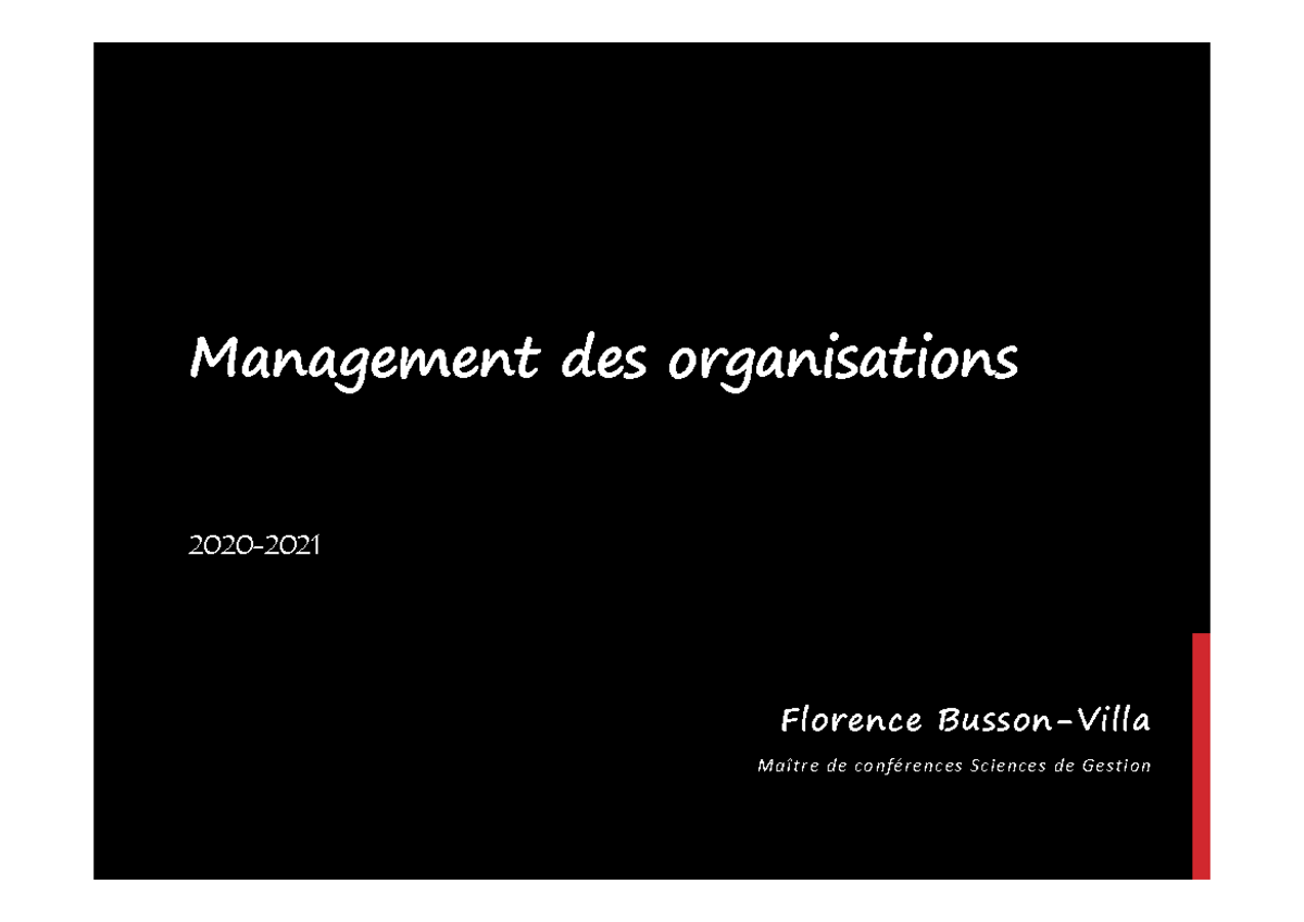 Séance 1 Cours De Management Des Organisations Management Des