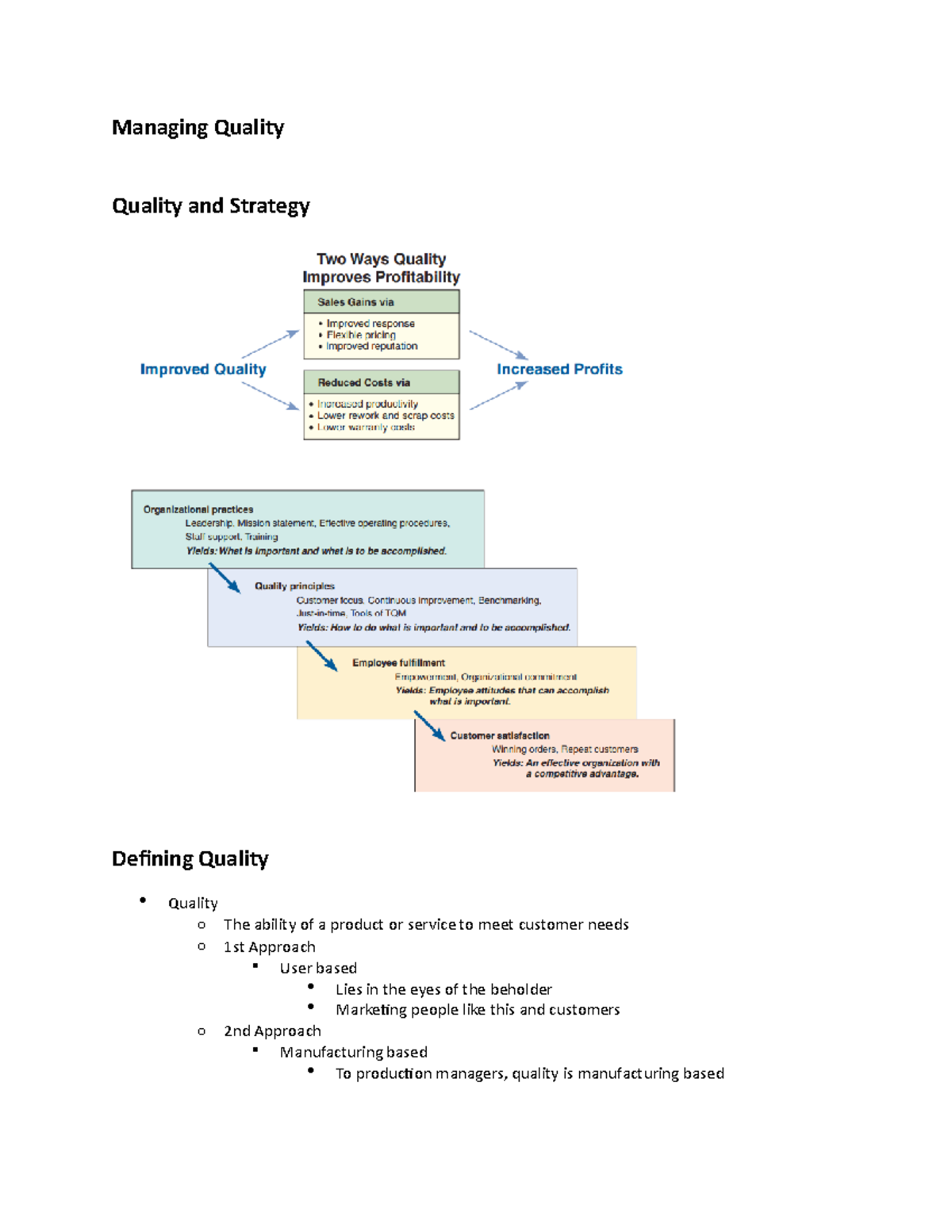 Module 9 - Chapter Notes - Managing Quality Quality and Strategy ...