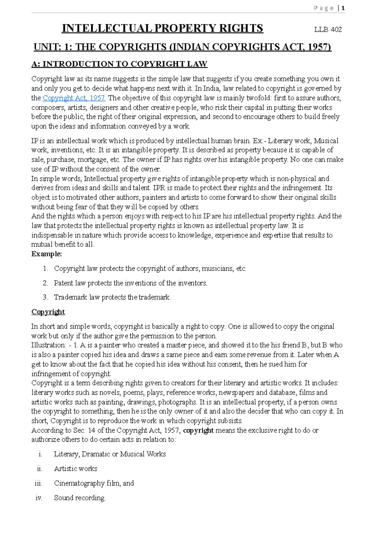 1. Intellectual Property Rights - BBA LLB - IPU - Studocu