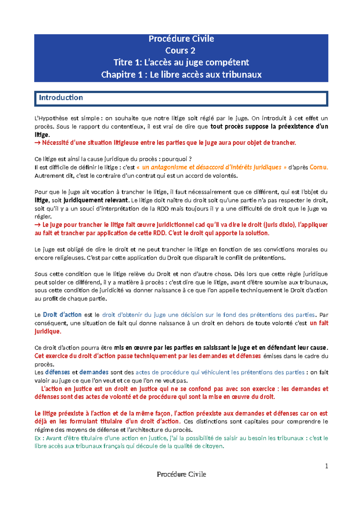 Cours 2 PC - Procédure Civile Cours 2 Titre 1: L’accès au juge ...
