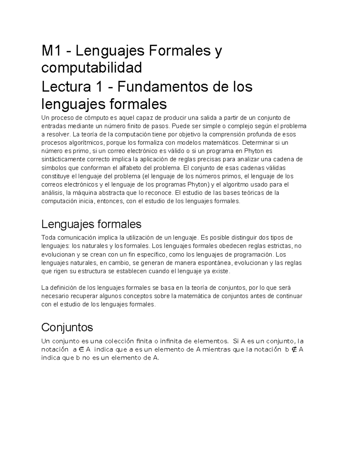 M1 - Resumen lenguajes formales y comp - M1 - Lenguajes Formales y ...