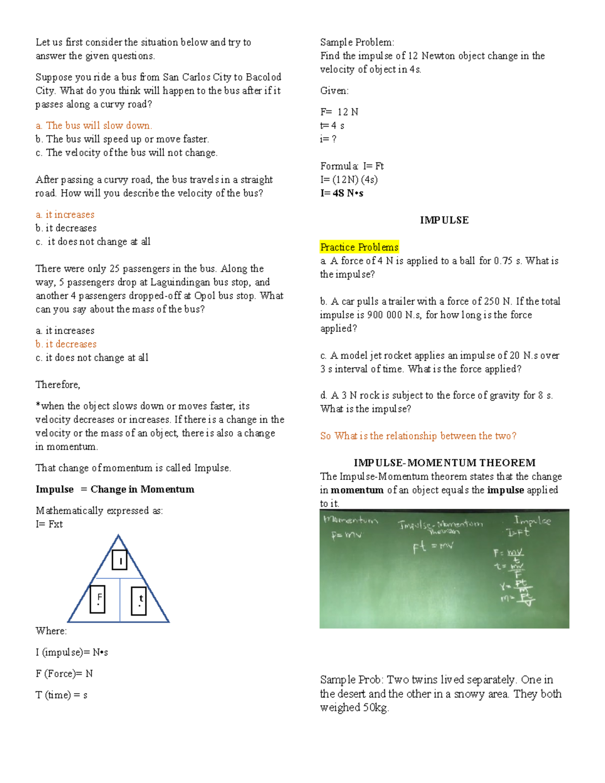 Impulse Class - Let us first consider the situation below and try to ...