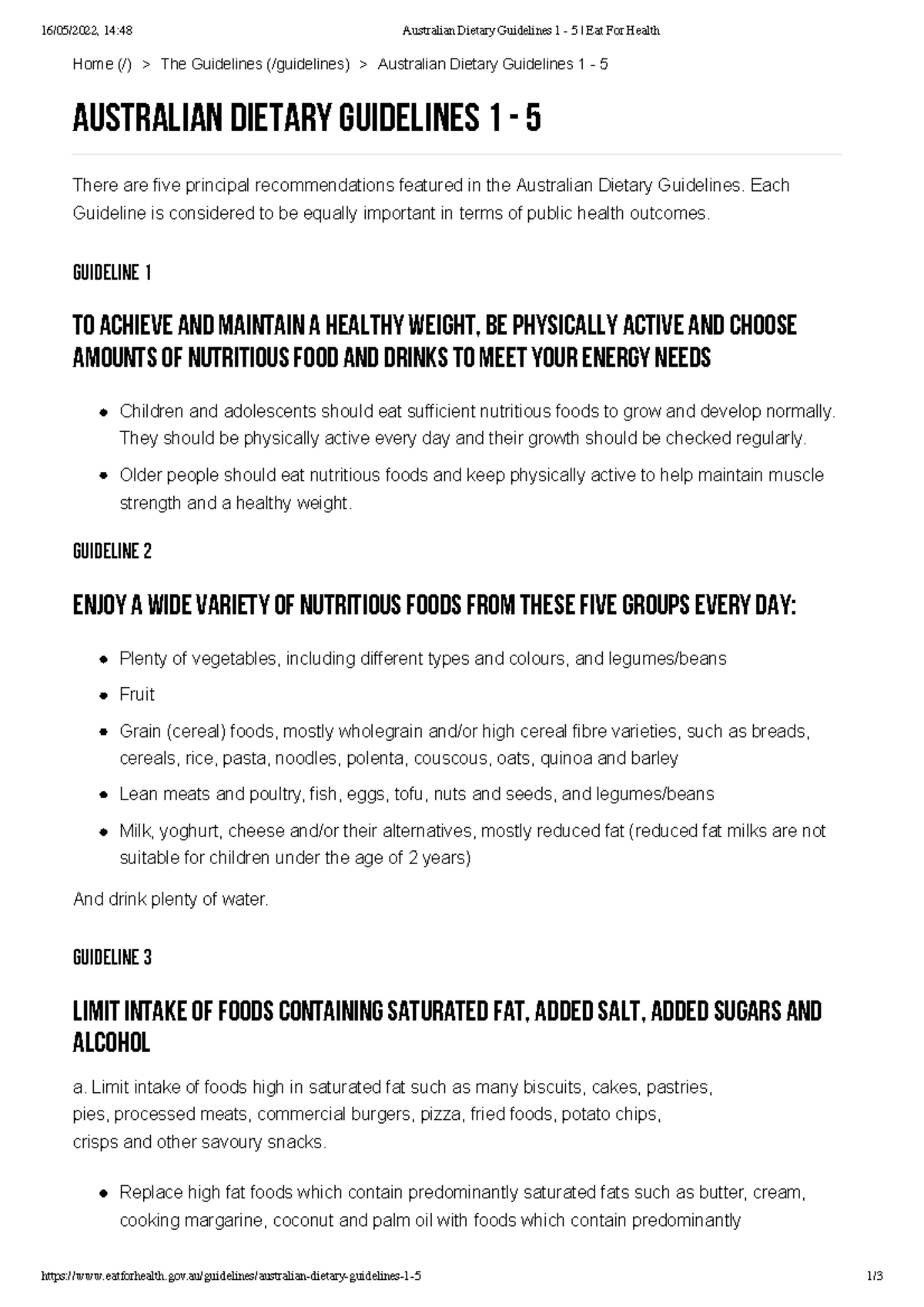 Australian Dietary Guidelines 1 - 5 Eat For Health - 16/05/2022, 14:48 Australian Dietary ...