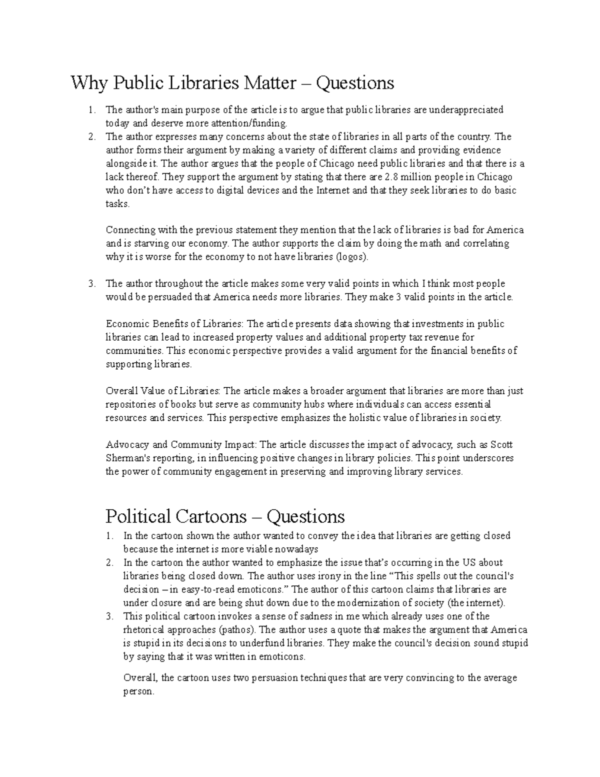 AP Capstone Assignment - Why Public Libraries Matter – Questions 1. The ...