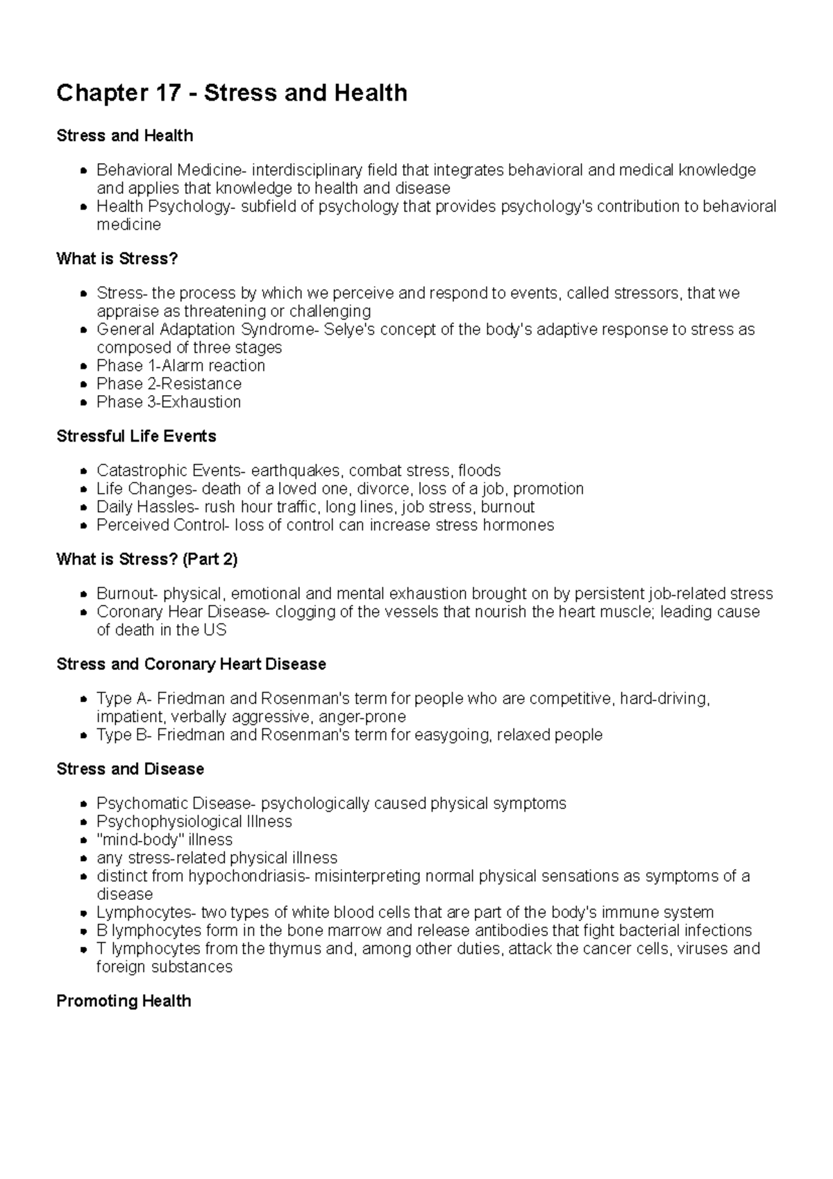 Chapter 17 - Stress and Health - Chapter 17 - Stress and Health Stress ...