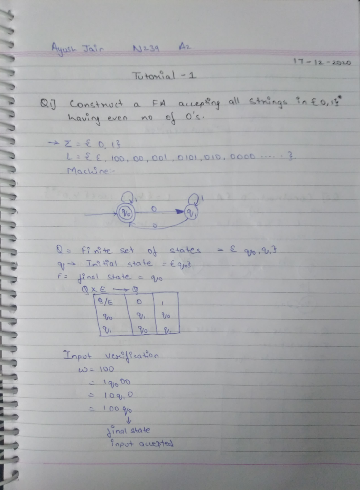 Tcs tut 1 - All solutions - I • l~ Q Co~~\ ""D c.:~ o.. D.... L-4"' n!f ...