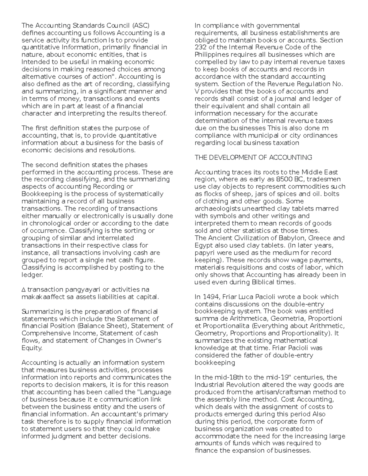 Accounting Notes - The Accounting Standards Council (ASC) defines ...