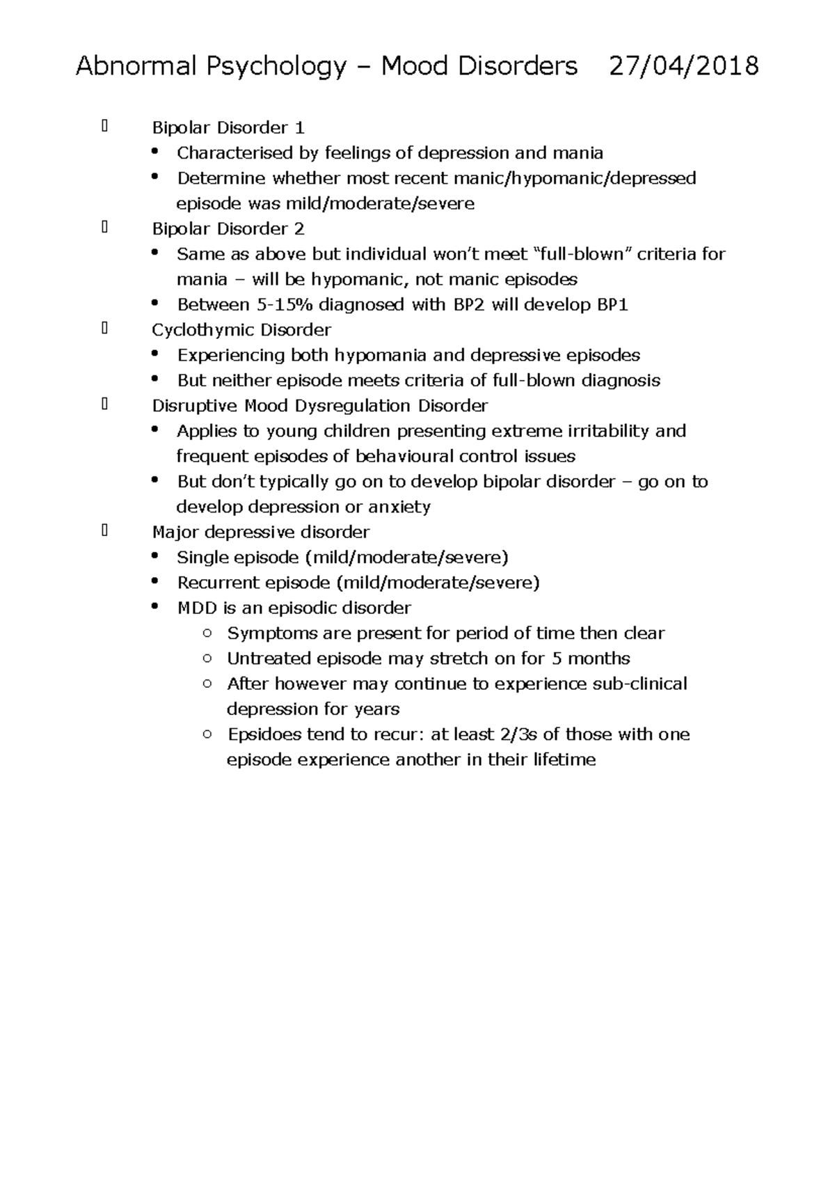 Abnormal Mood Disorders - Abnormal Psychology – Mood Disorders 27/04 ...