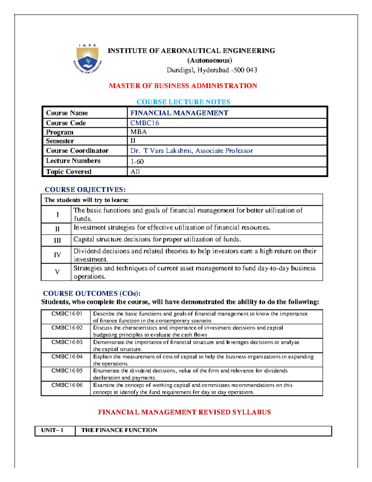 MBA FM Lecture Notes 2022 PG21 - INSTITUTE OF AERONAUTICAL ENGINEERING ...