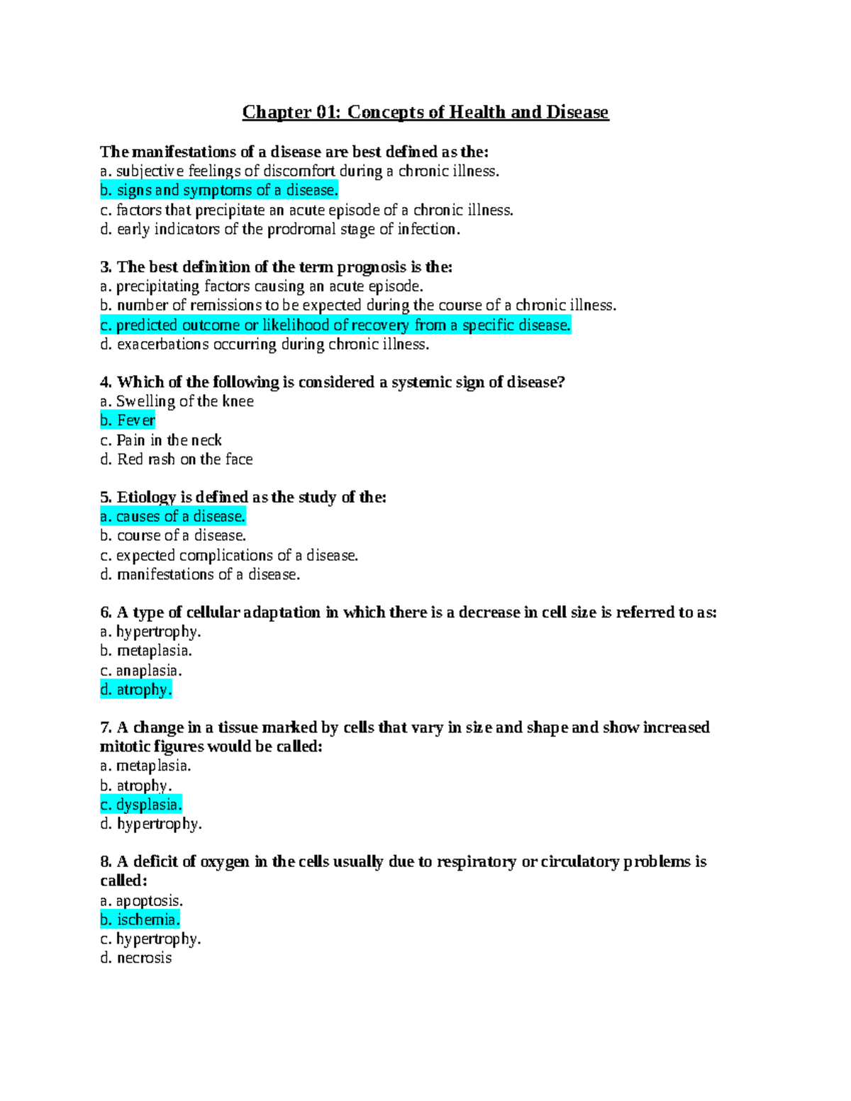 Midterm 1 Practice Review - Chapter 01: Concepts of Health and Disease ...