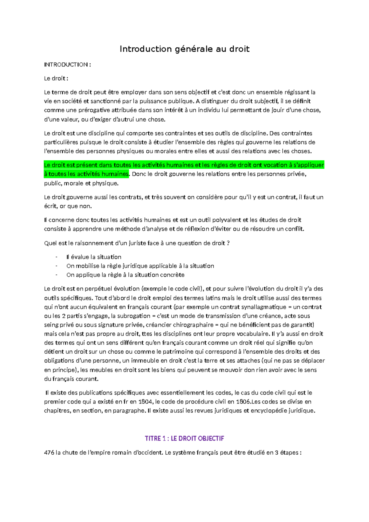 Cm1 Intro générale au droit - Introduction générale au droit INTRODUCTION : Le droit : Le terme ...