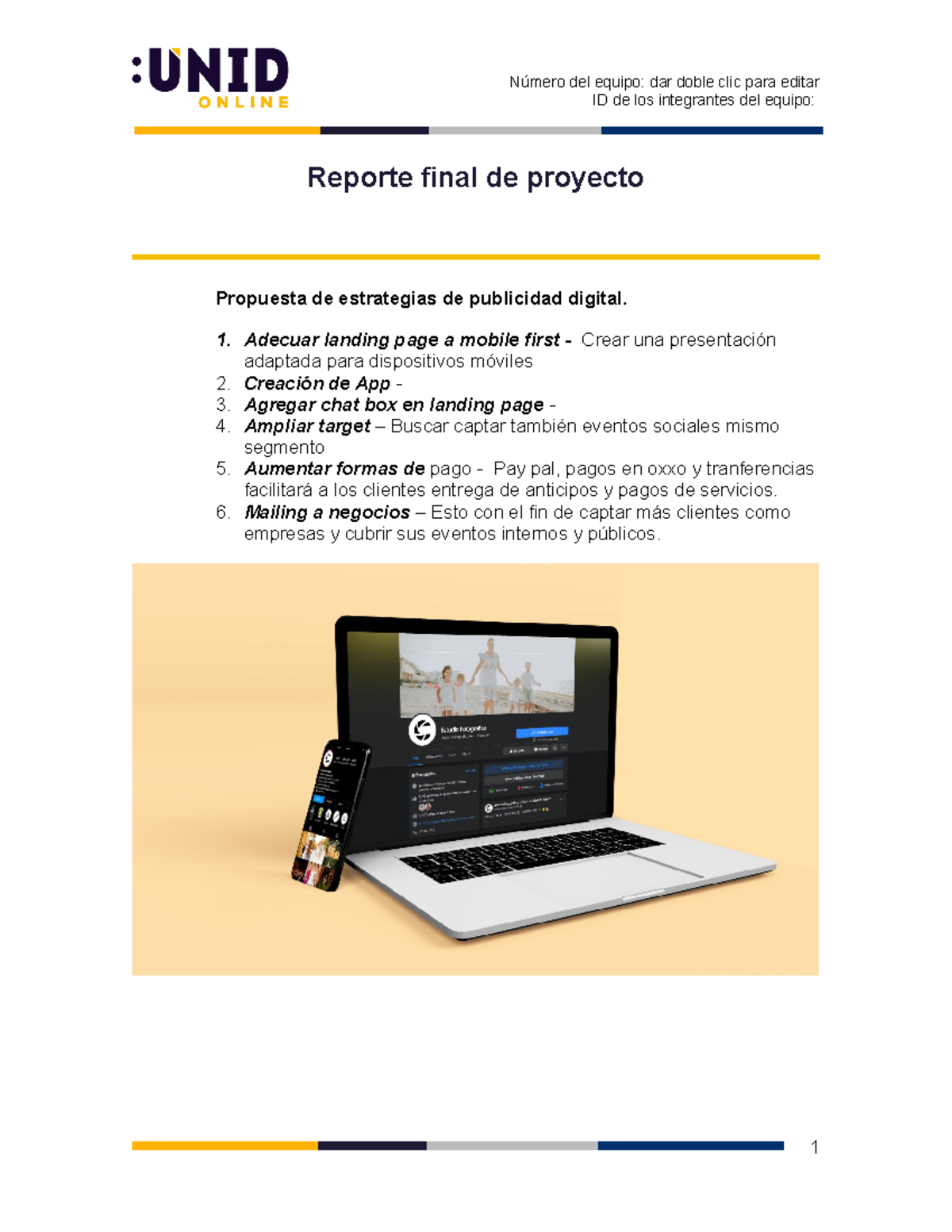 Formato Actividad Reporte proyecto - ID de los integrantes del equipo ...