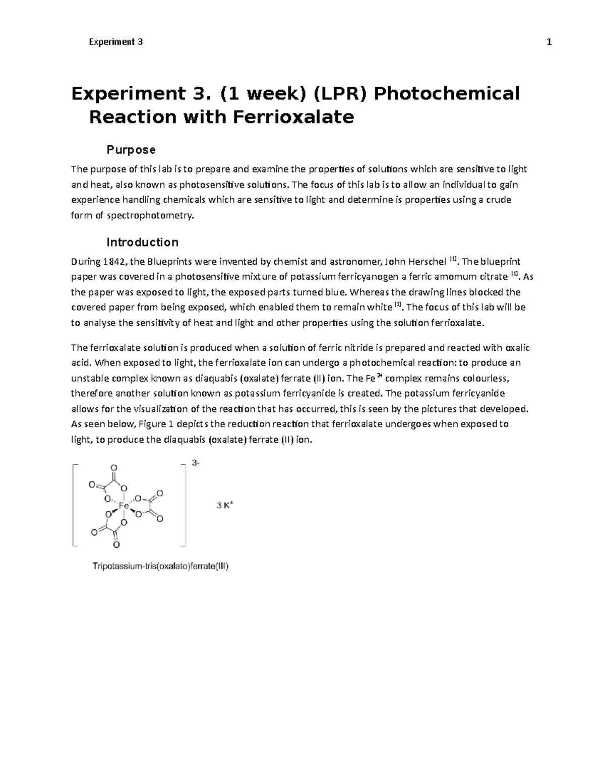Lab 5 Photochemical Reaction - Experiment 3. (1 week) (LPR ...