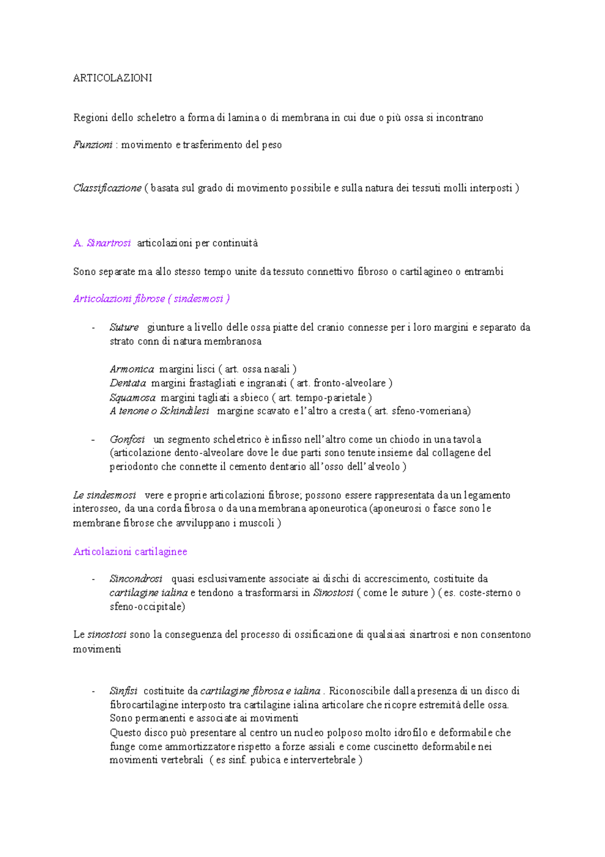 Articolazioni pdf - ARTICOLAZIONI Regioni dello scheletro a forma di lamina o di membrana in cui ...