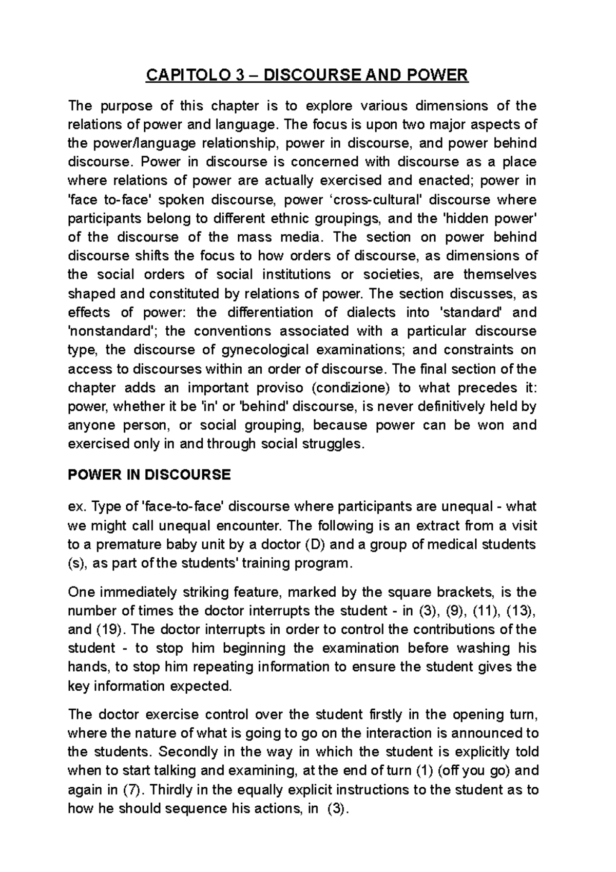 Capitolo 3 language and power - CAPITOLO 3 – DISCOURSE AND POWER The ...