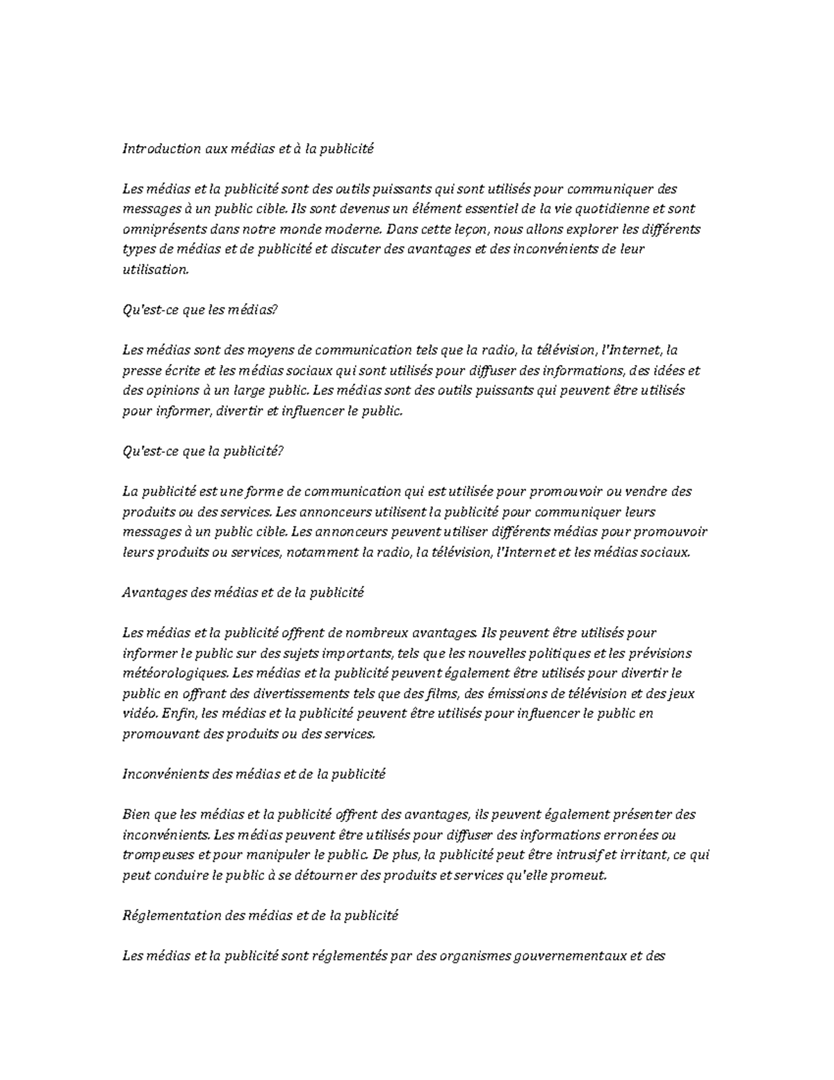 Media and Advertising note study - Introduction aux médias et à la ...