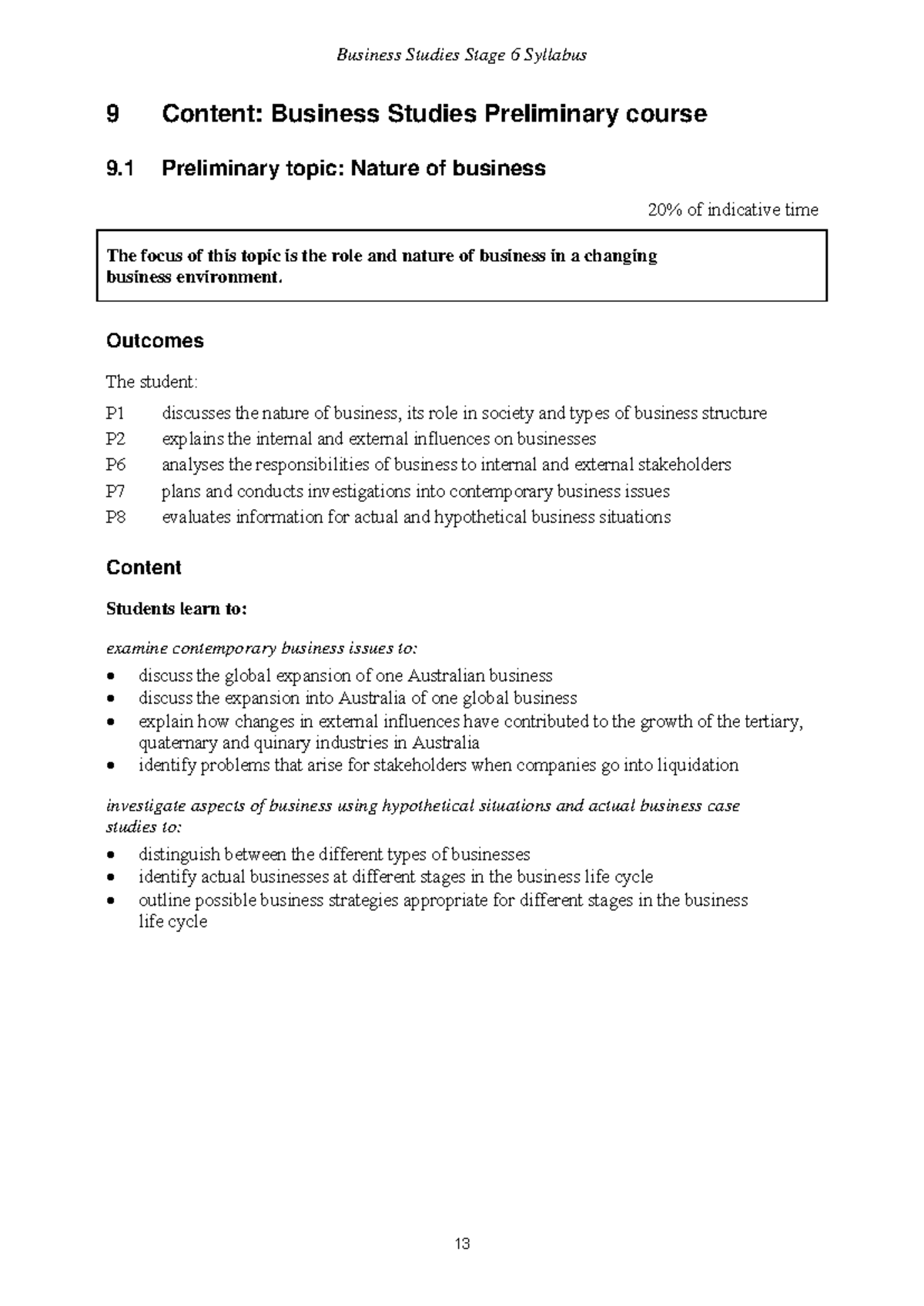 1.0 11 Business Studies - Topic 1 (Nature of Business) Syllabus ...