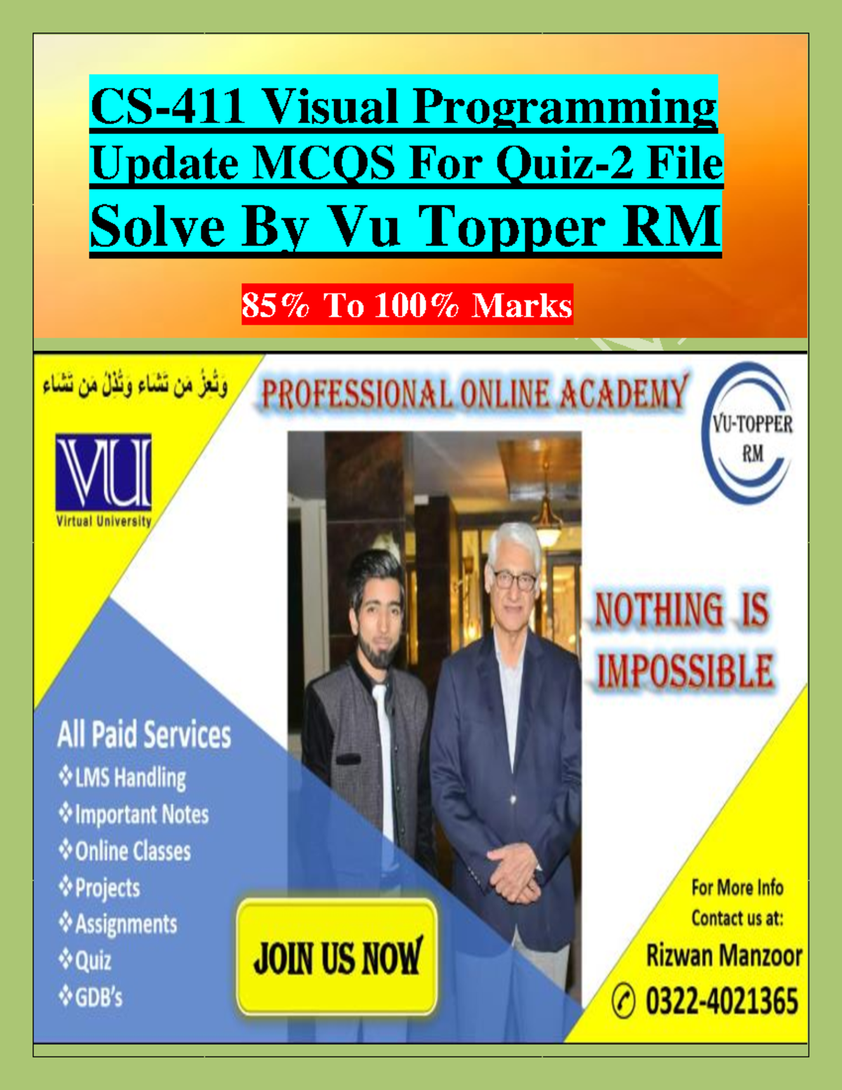 CS411 Quiz-2 File By Vu Topper RM - CS- 411 Visual Programming Update MCQS For Quiz- 2 File ...