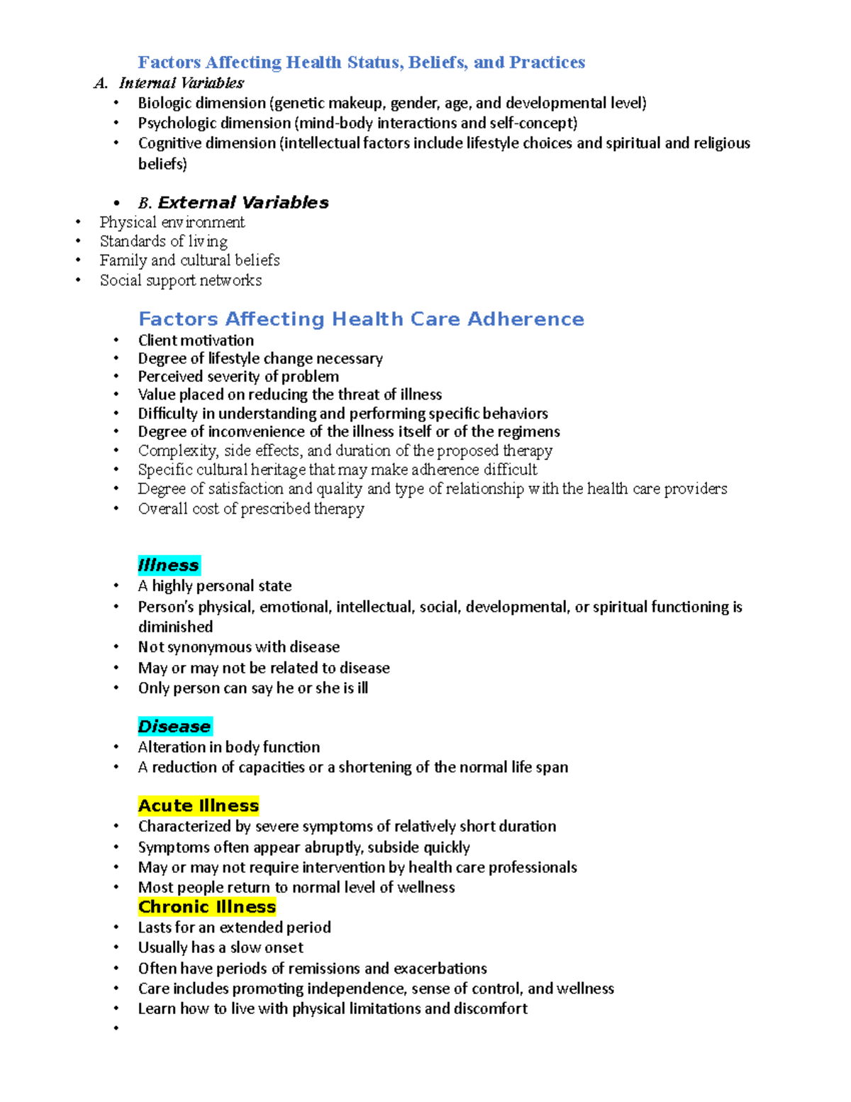 Funda lec handout about health - Factors Affecting Health Status ...