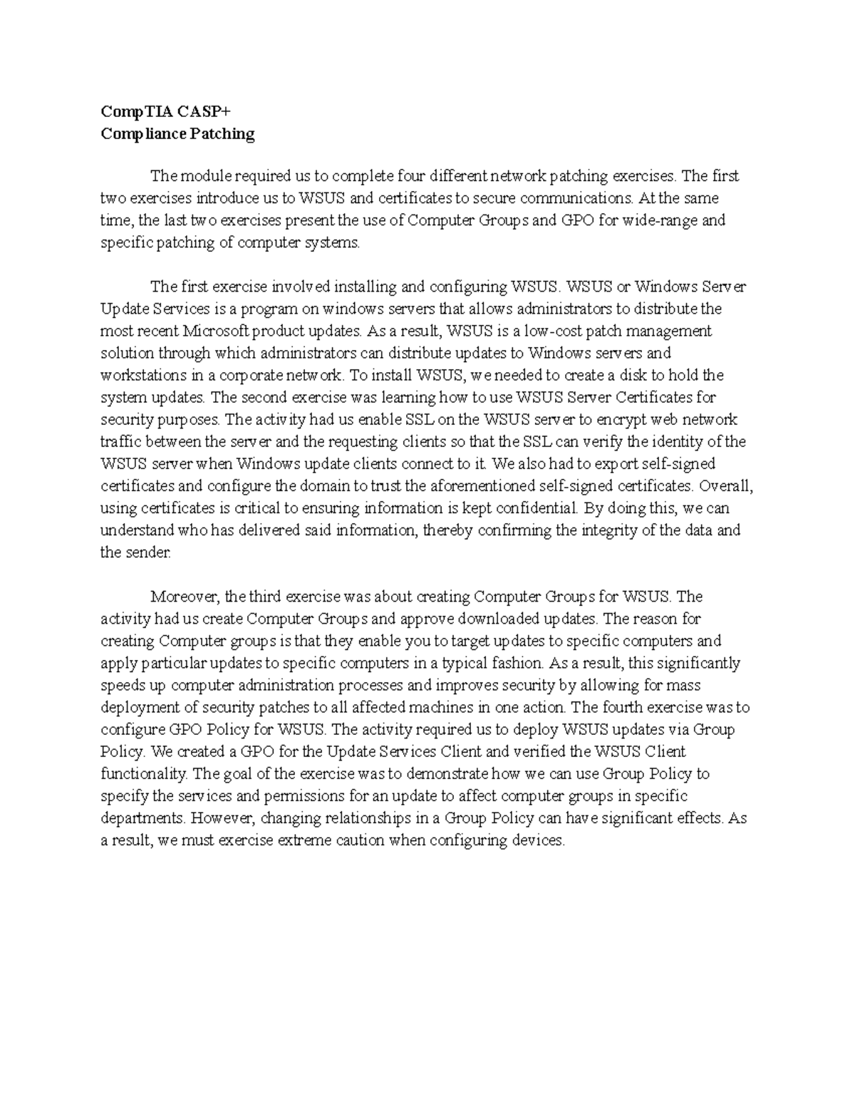 CYB 420 Week 1 Lab - CYB 420 Week 1 Lab - CompTIA CASP+ Compliance ...
