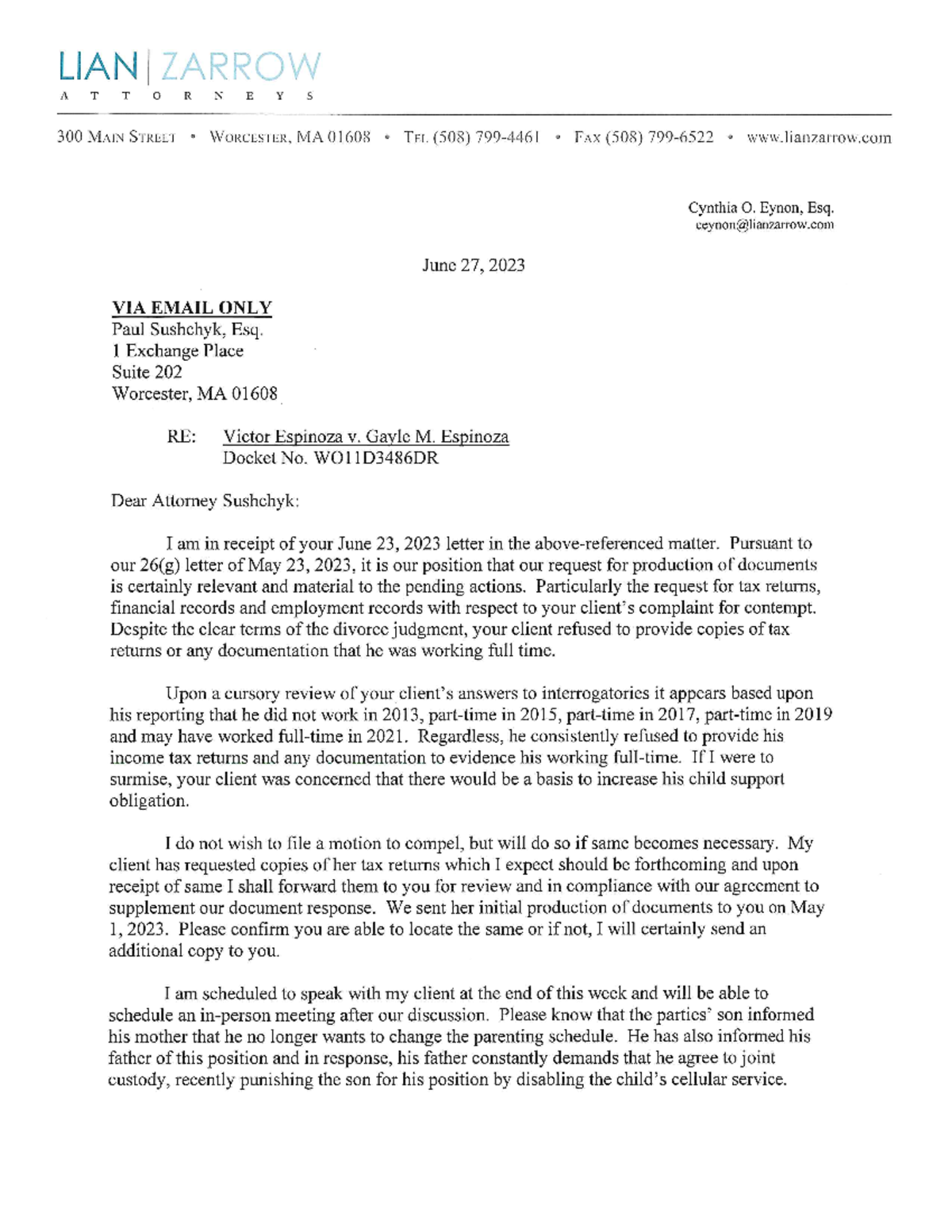 Doc13633720230627132012 - LIAN ZARROW ATTORNEYS 300 MAIN STREET ...