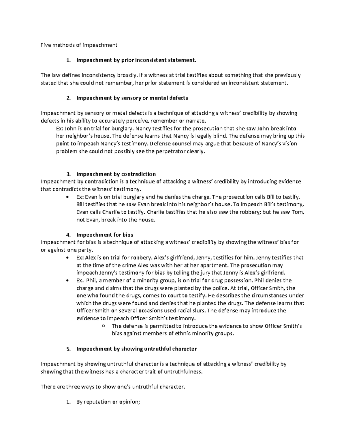 Chapter 8 Impeachment - Lecture notes 8 - Five methods of impeachment 1 ...