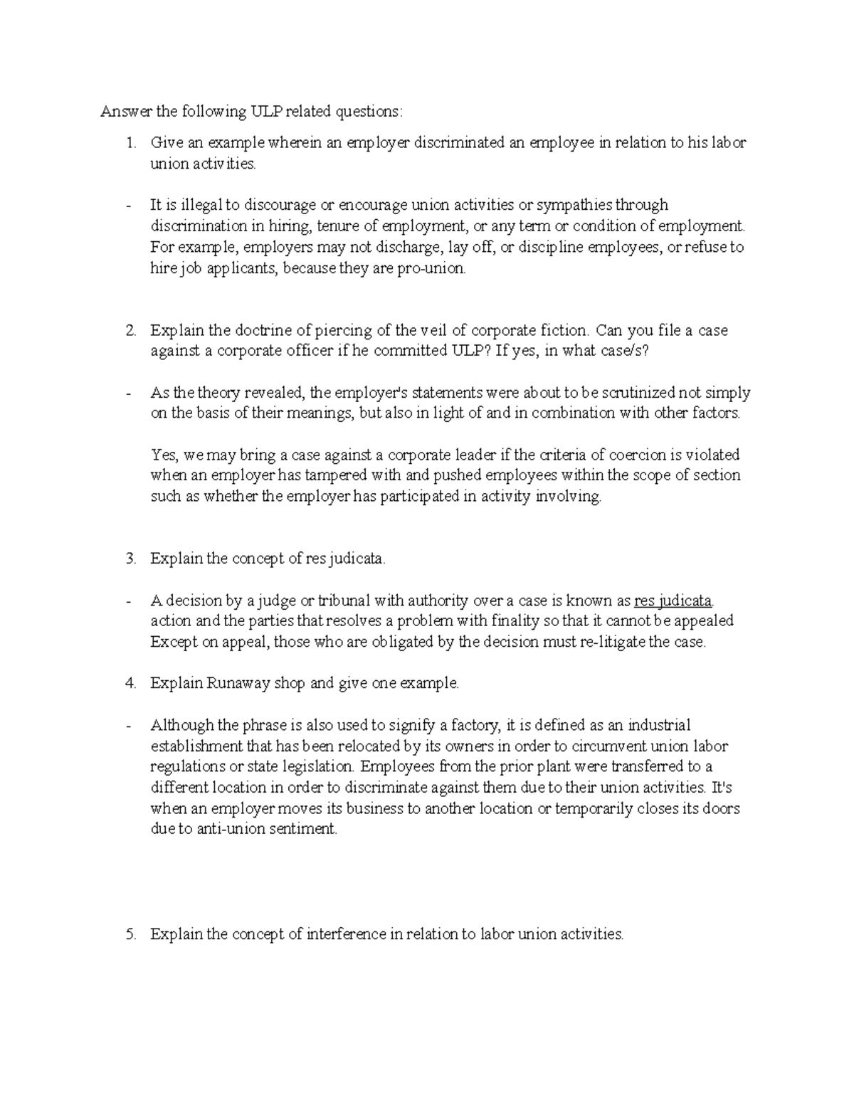 Labor rel activity 3 - Thank you - Answer the following ULP related ...