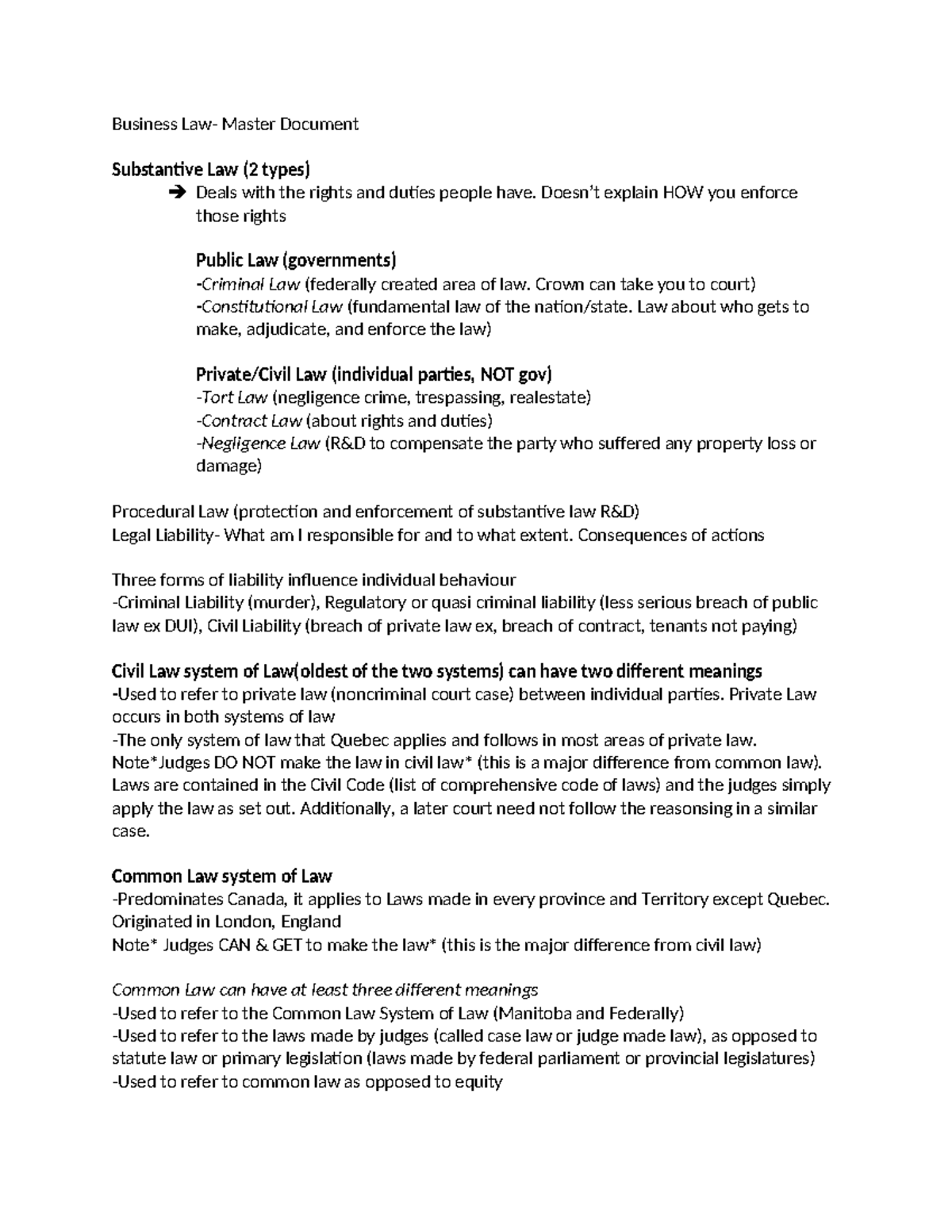 Business Law- Midterm Exam Notes - Business Law- Master Document ...