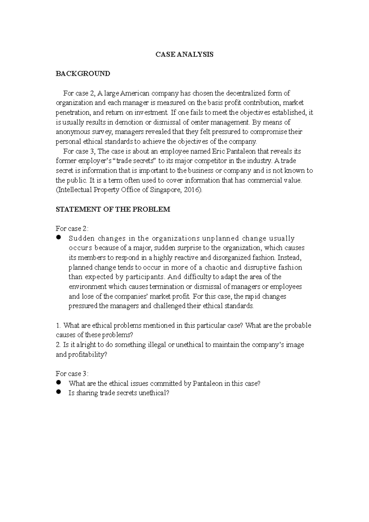 CASE Analysis- Barrios - CASE ANALYSIS BACKGROUND For case 2, A large ...