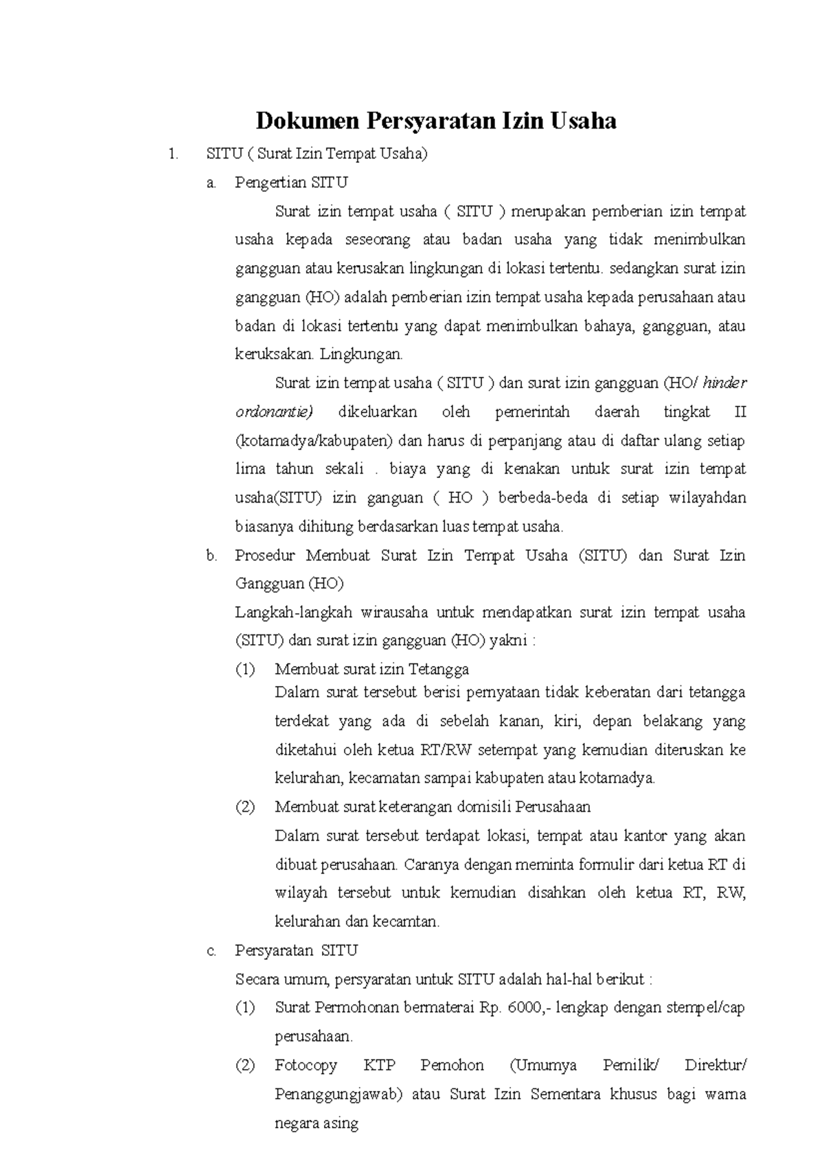 Dokumen Persyaratan Izin Usaha - Pengertian SITU Surat izin tempat ...