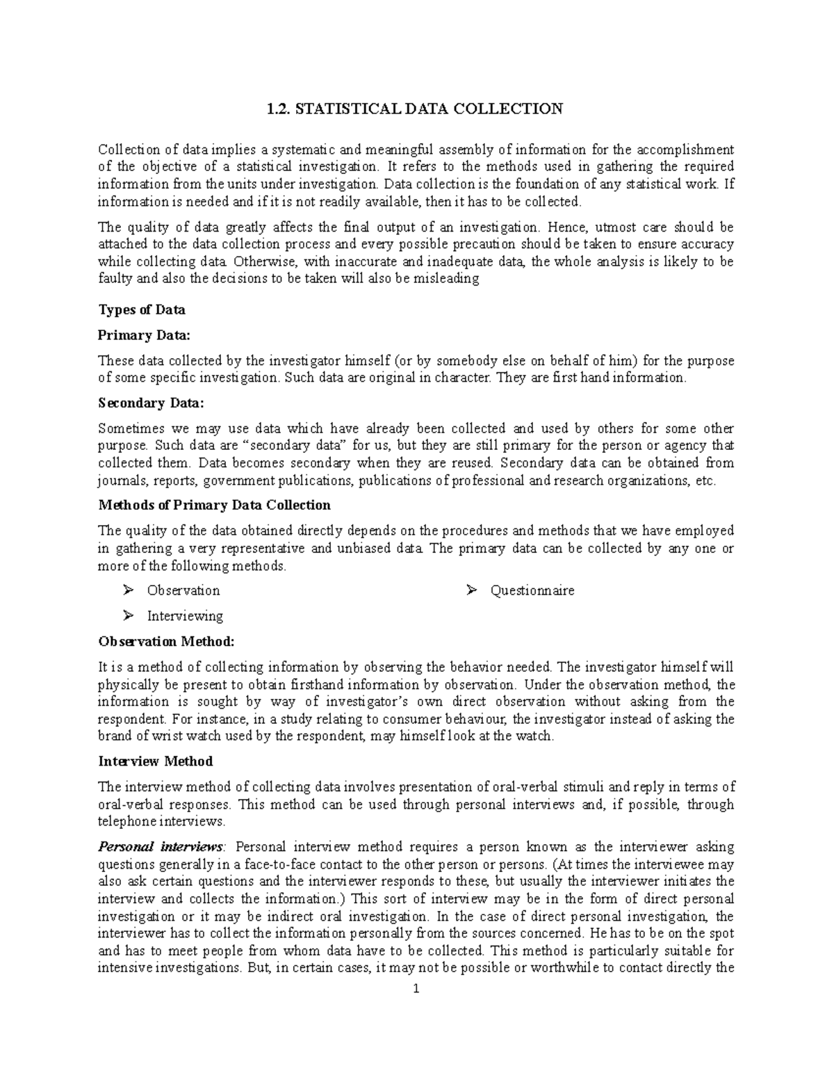 CH-2 Statistical Data Collection - 1. STATISTICAL DATA COLLECTION ...